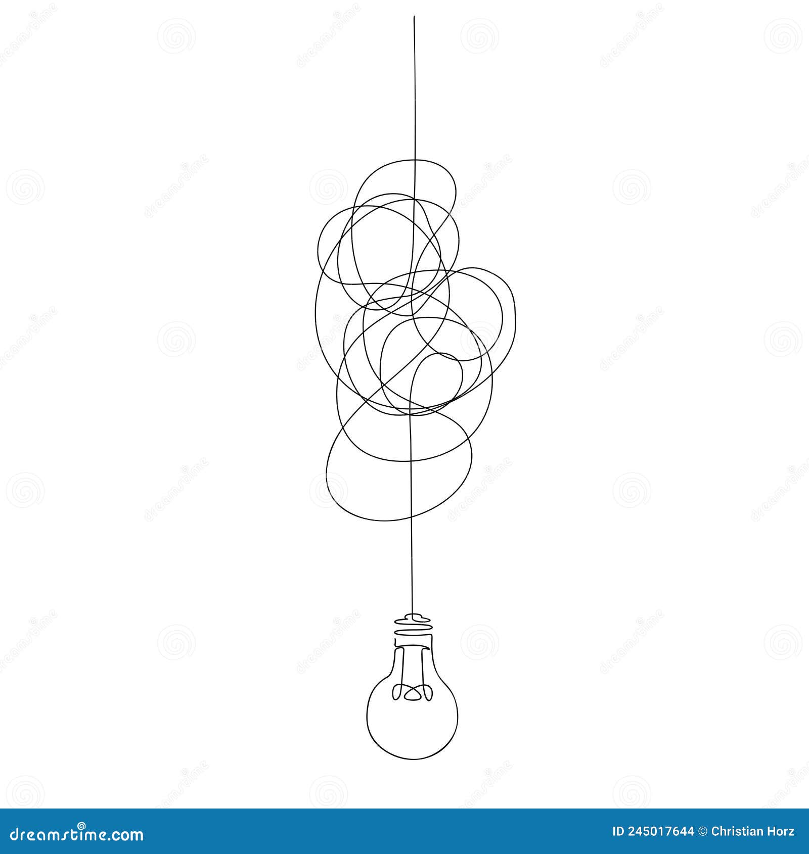 Single Line Drawing of Hanging Light Bulb with Tangled-up Cord Stock ...