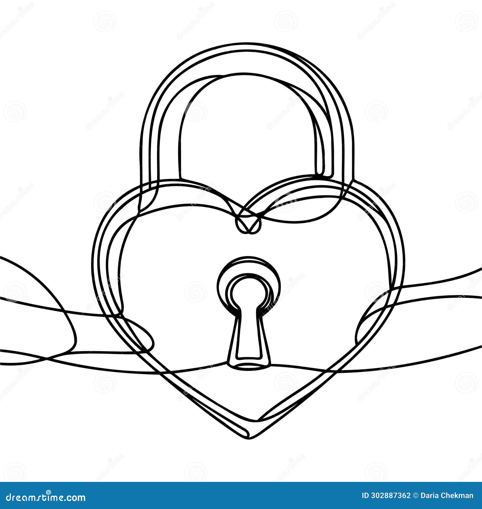 Single Line Drawing of a Heart-shaped Security Lock with a Key Hole ...
