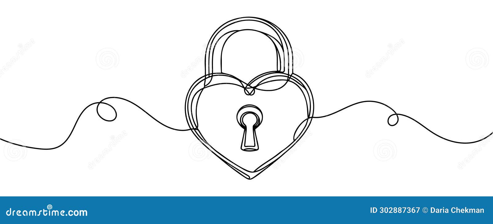 Single Line Drawing of a Heart-shaped Security Lock with a Key Hole ...