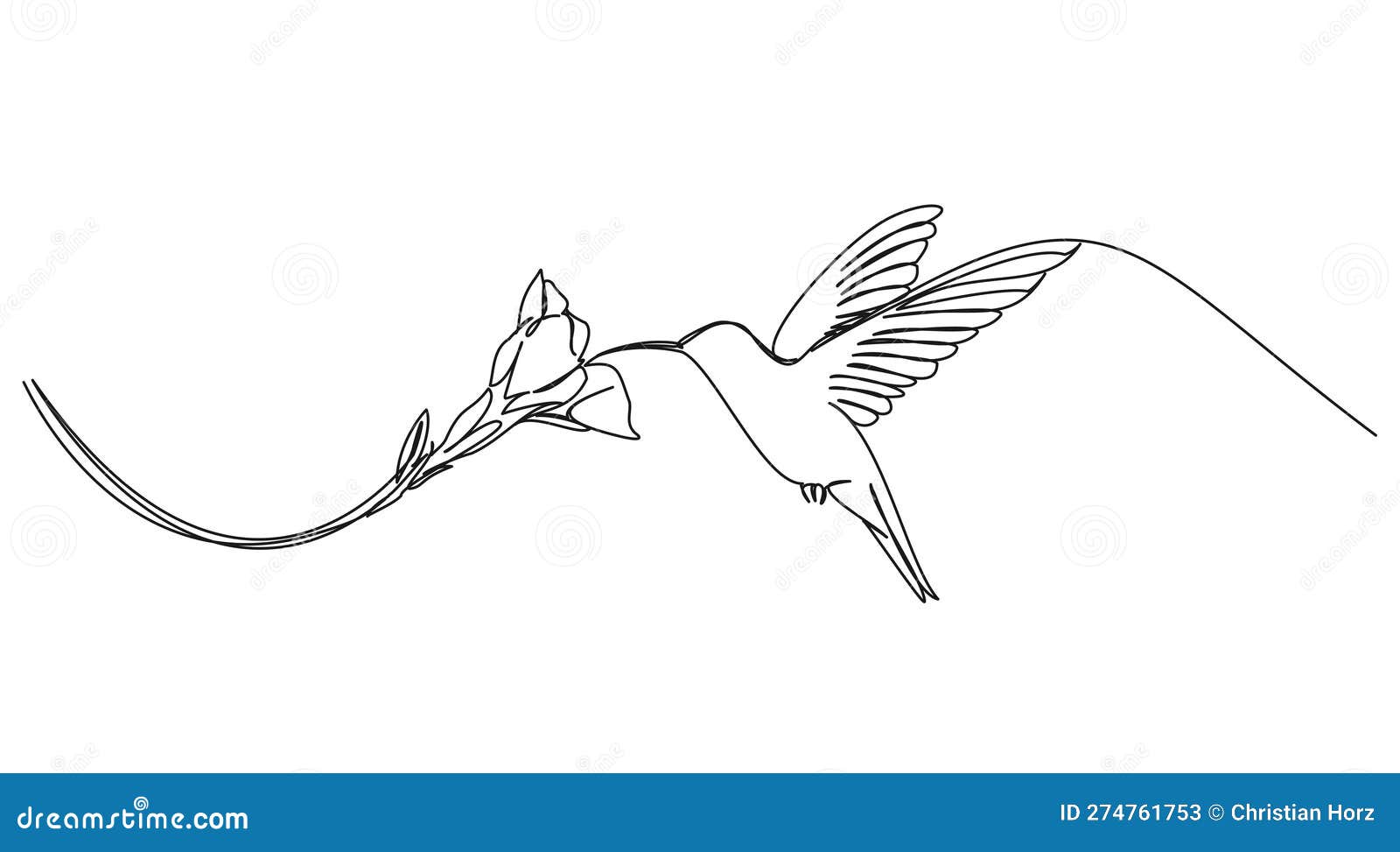 Single Line Drawing of Hummingbird Hovering at Flower Stock Vector ...