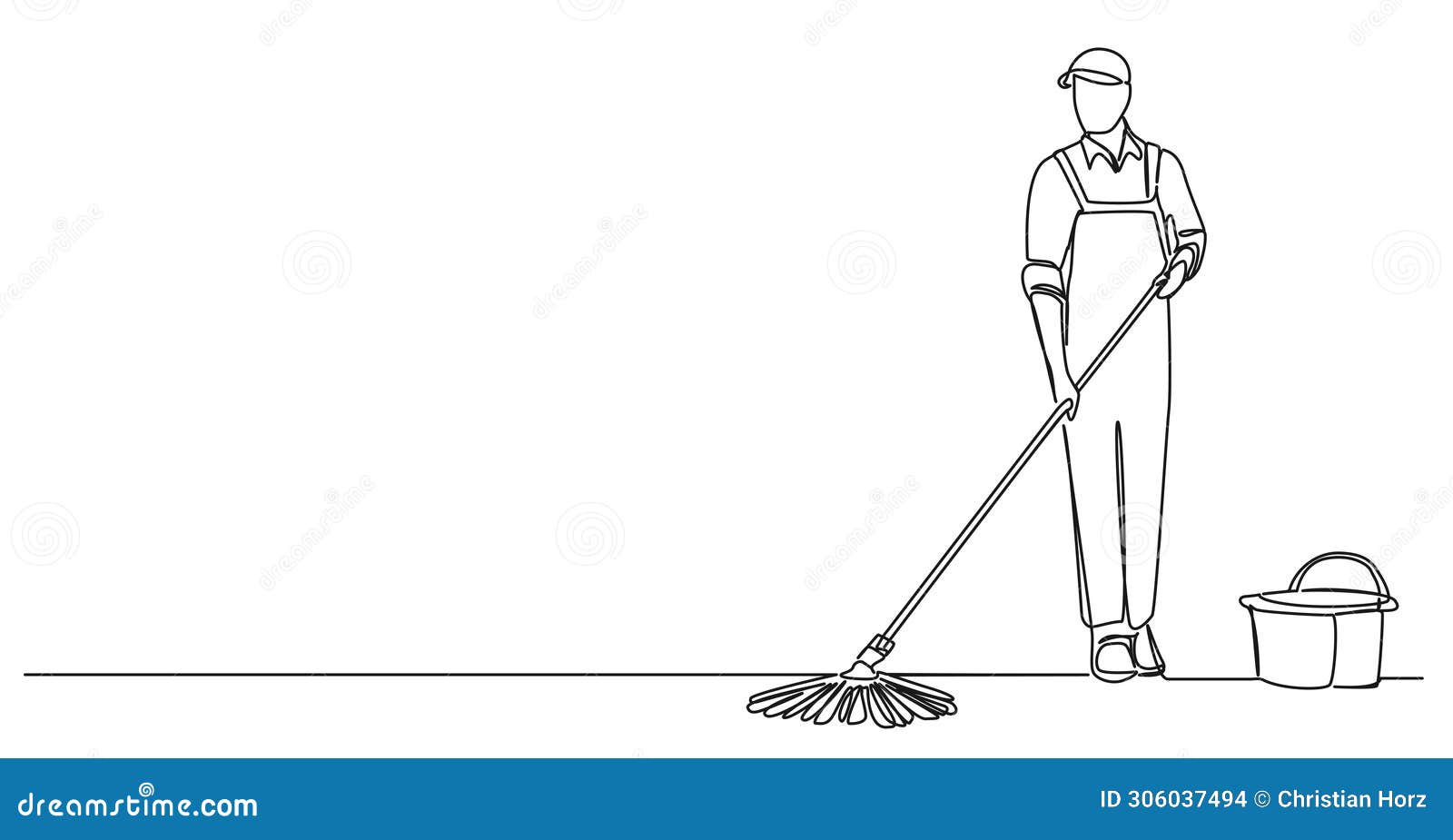 Single Line Drawing Of Janitor Mopping Floor Vector Illustration ...