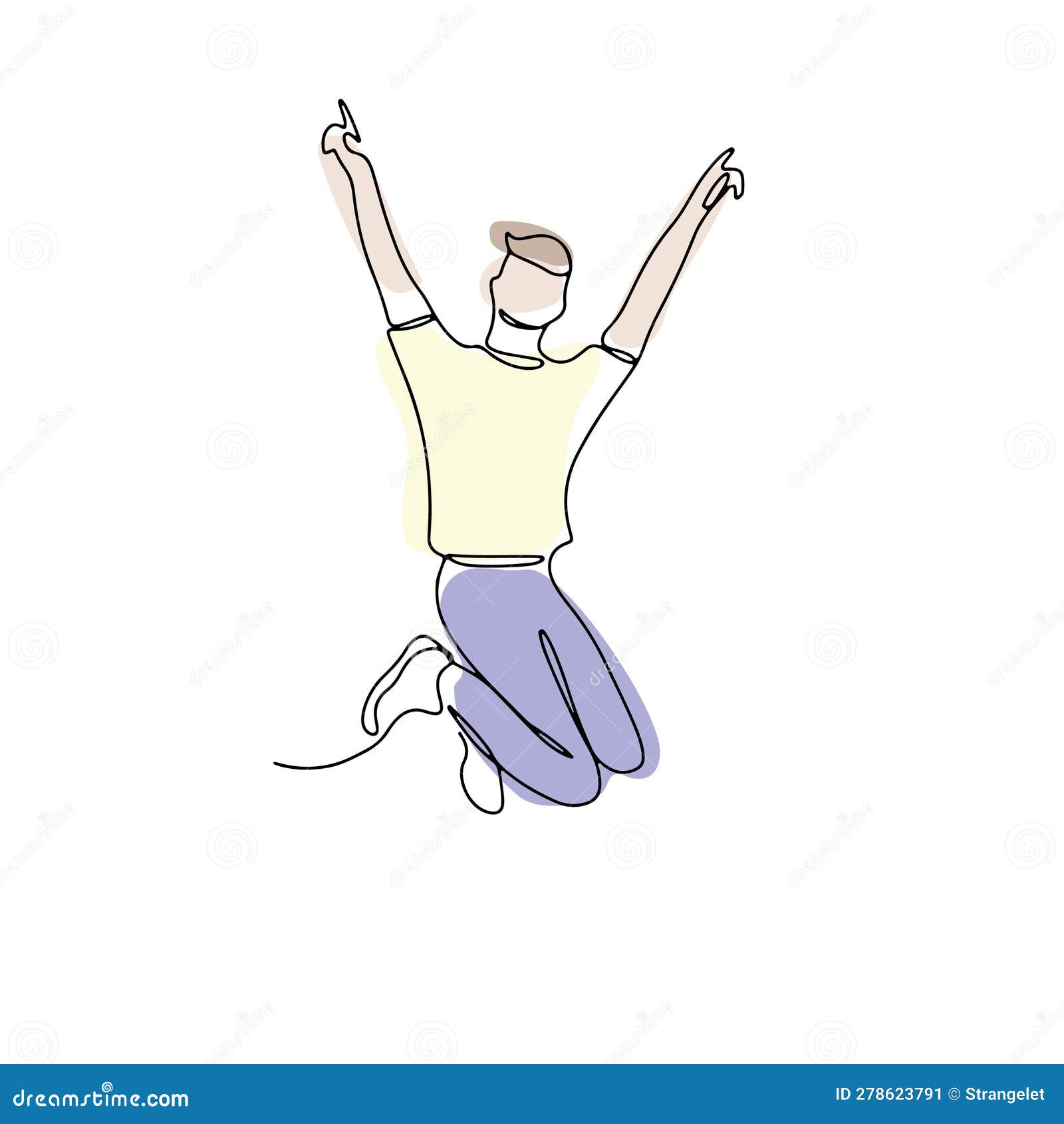 Single Line Drawing of Jumping Man with Abstract Shapes Stock Vector ...