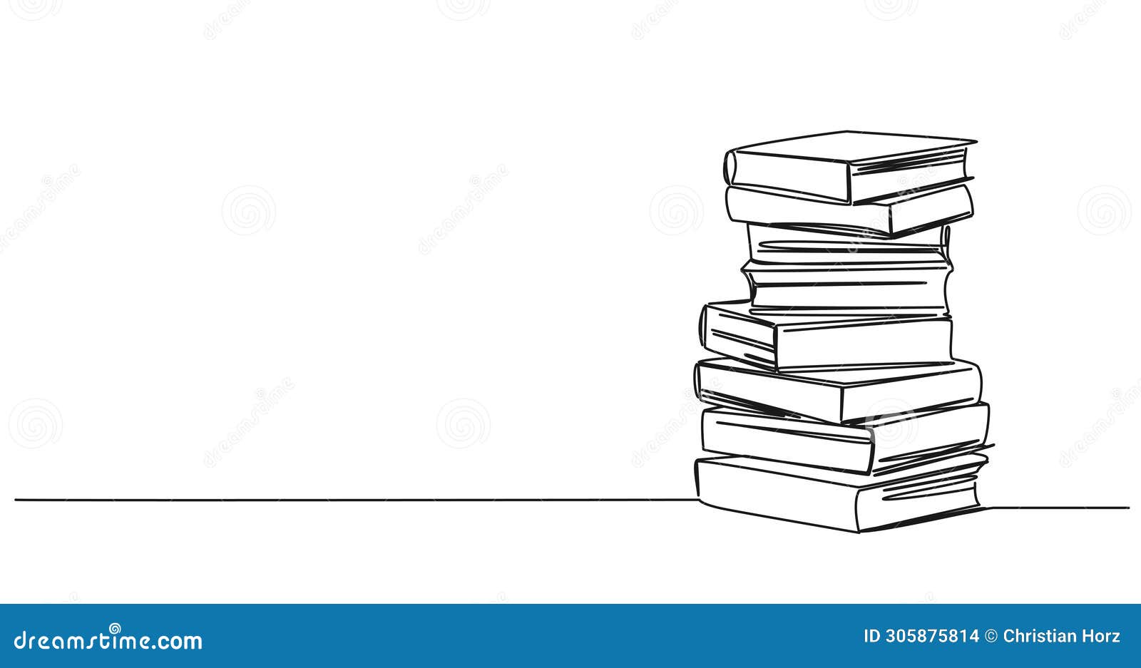 Single Line Drawing of Large Stack of Books Stock Illustration ...