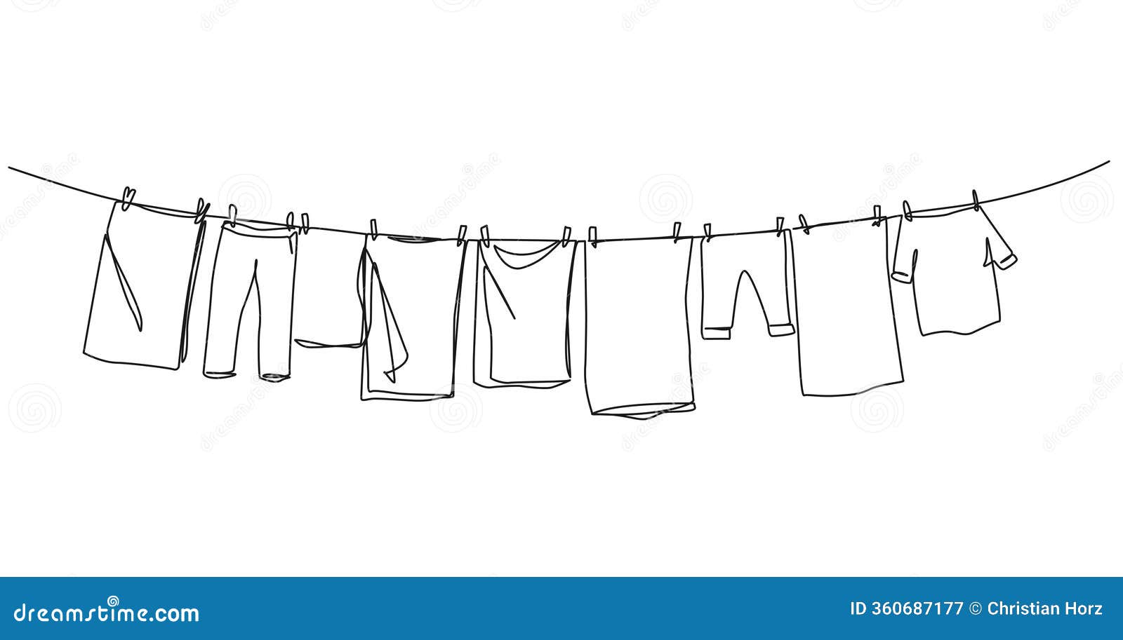 Single Line Drawing of Laundry on Clothesline Stock Vector ...