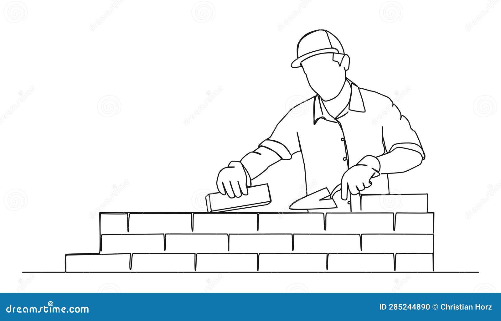 Single Line Drawing of Mason Laying Bricks Stock Vector - Illustration ...