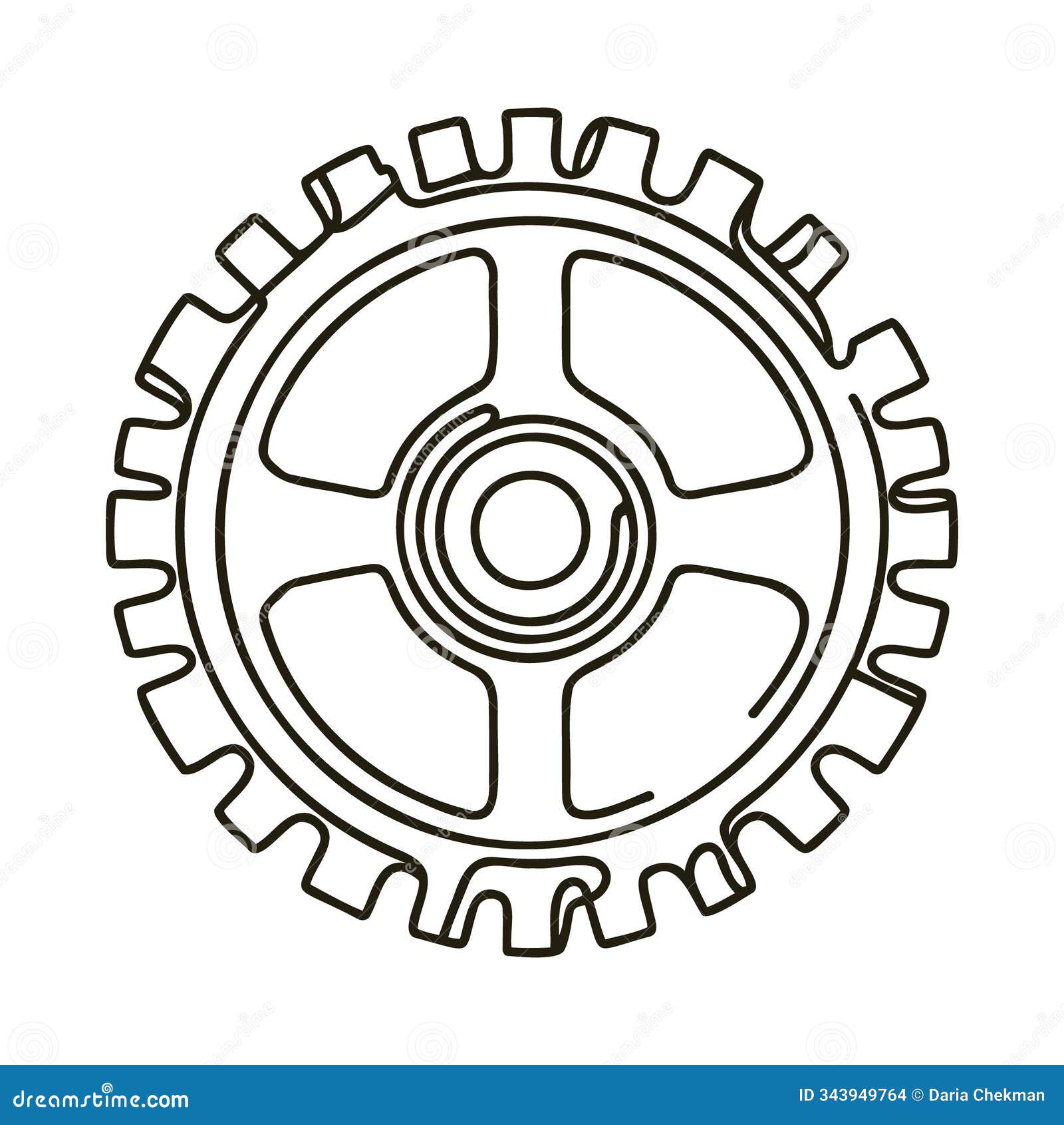 Single Line Drawing with One Gear. One Continuous Line Illustration of ...