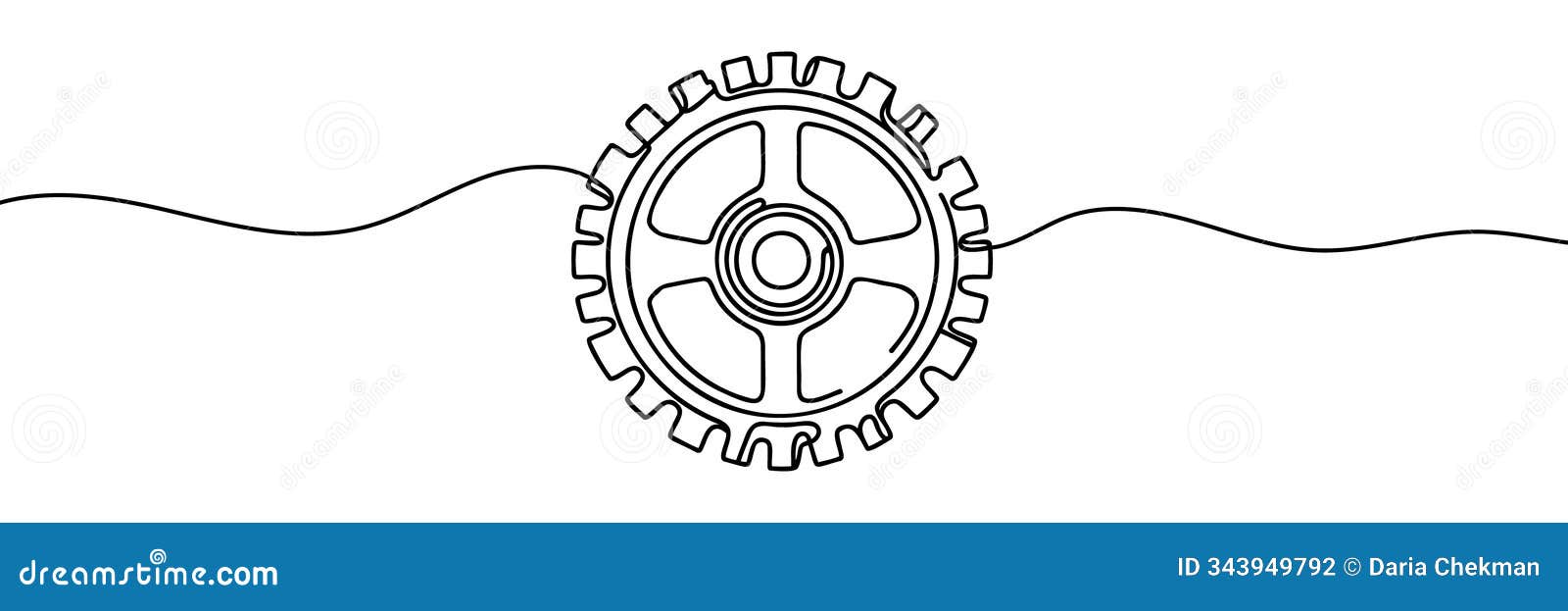 Single Line Drawing with One Gear. One Continuous Line Illustration of ...