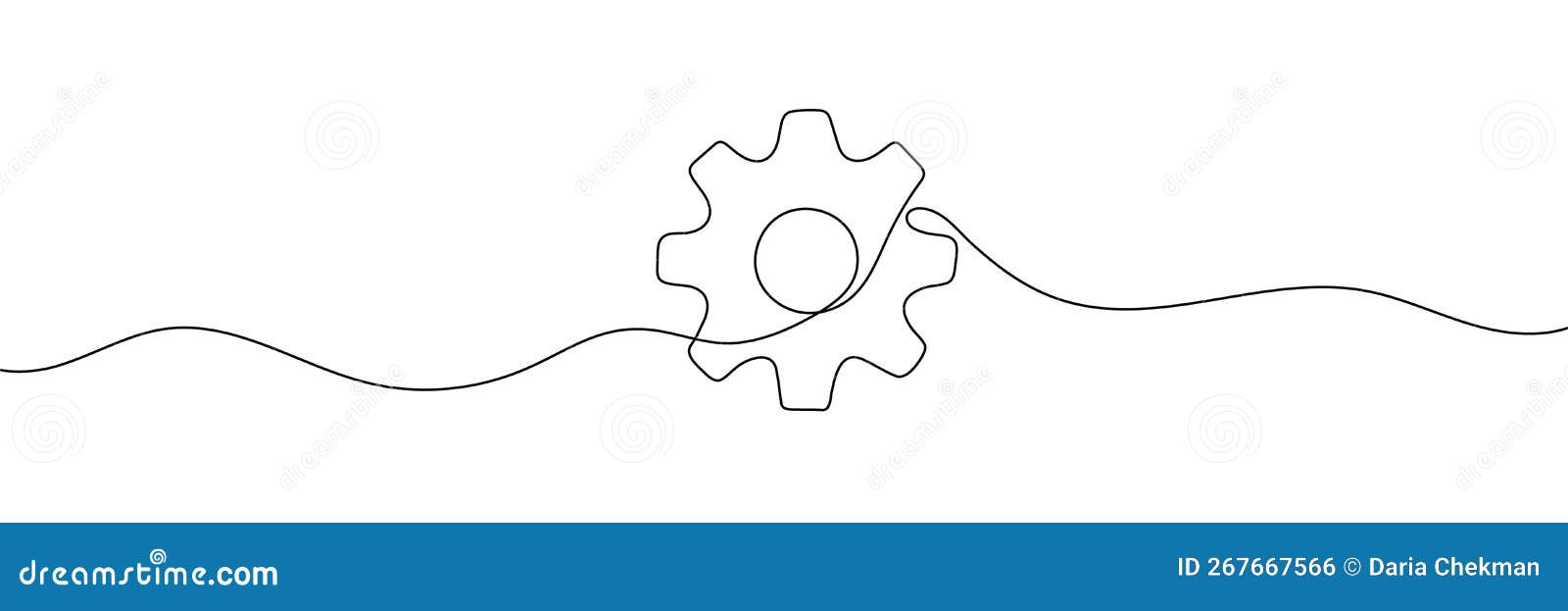 Single Line Drawing with One Gear. One Continuous Line Illustration of ...
