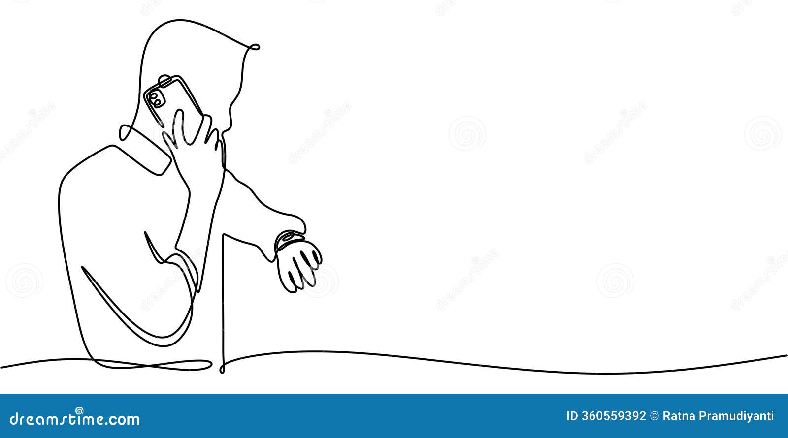 Single Line Drawing of a Person Using a Smartphone. Represents ...