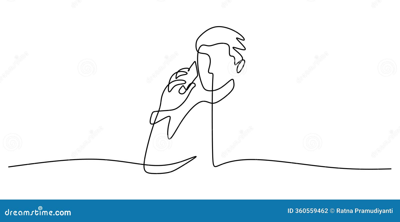 Single Line Drawing of a Person Using a Smartphone. Represents ...