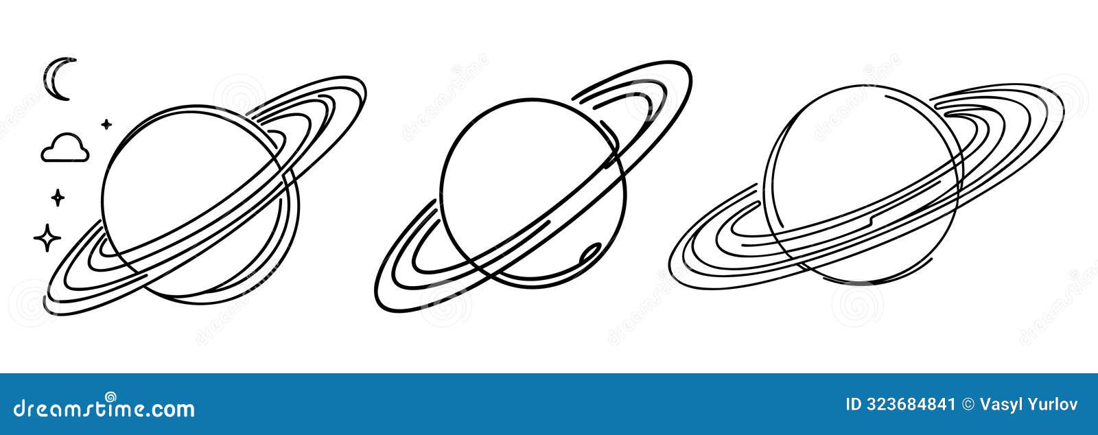A Single Line Drawing of a Planet. Continuous Line Saturn Icon. One ...