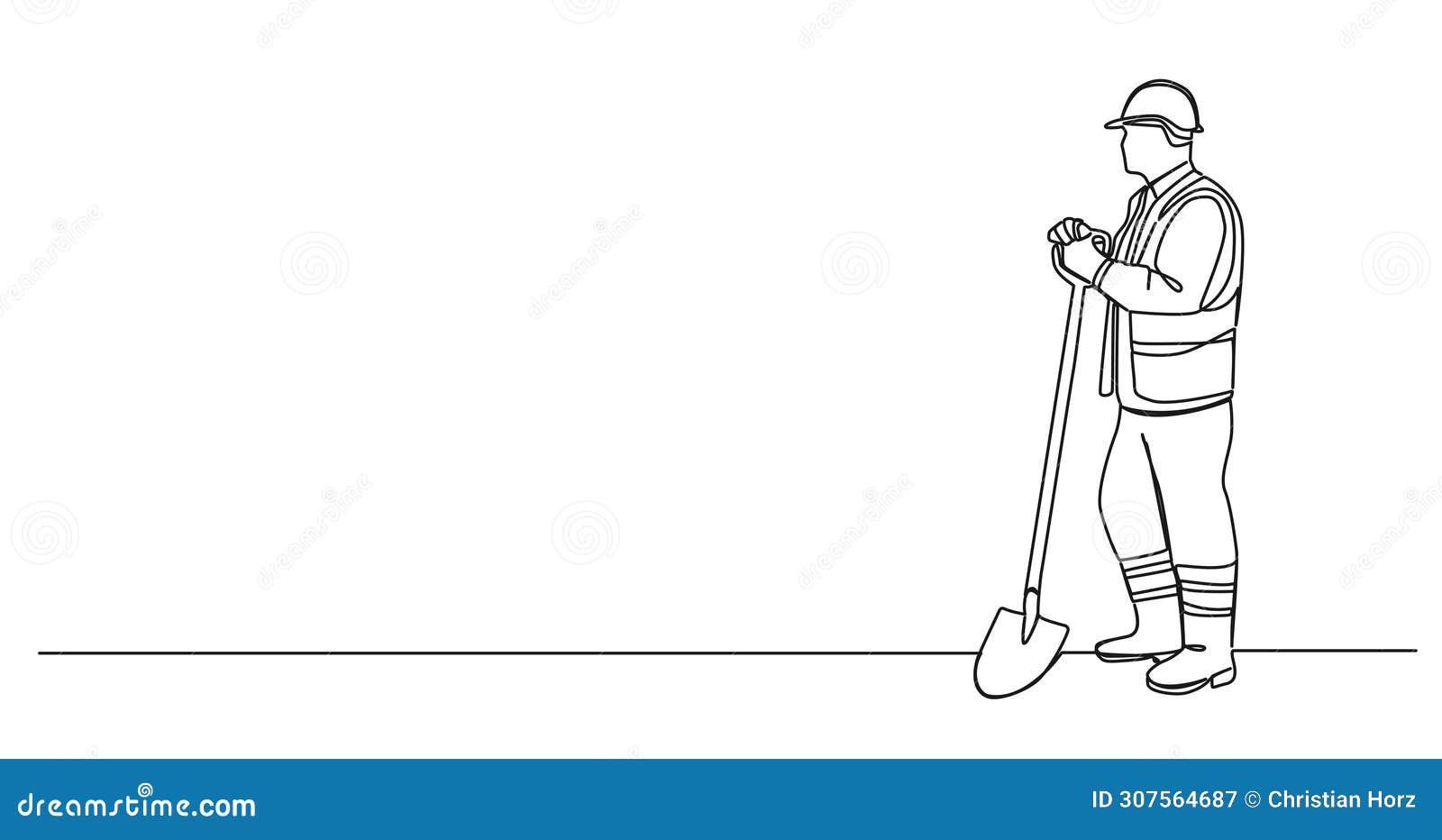 Single Line Drawing of Roadworker or Construction Worker Holding Shovel ...