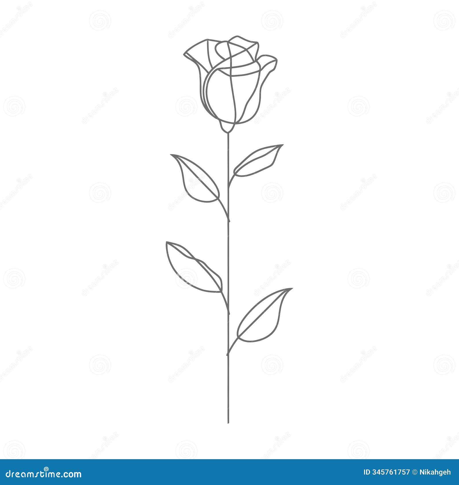 Single Line Drawing of a Rose with Stem and Leaves Stock Vector ...