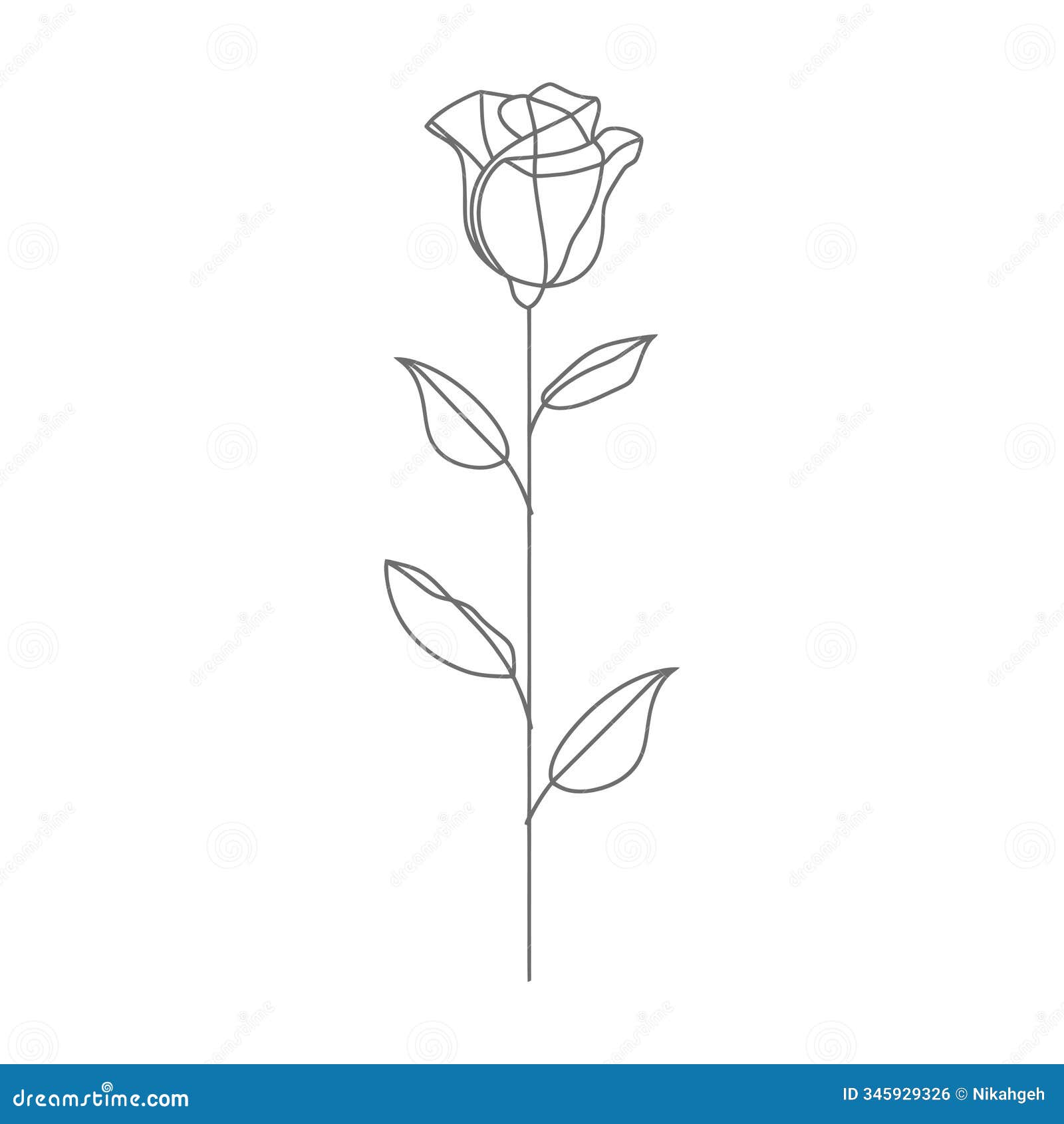 Single Line Drawing of a Rose with Stem and Leaves Stock Illustration ...