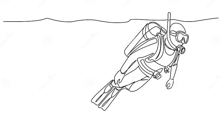 Single Line Drawing of Scuba Diver Stock Vector - Illustration of line ...