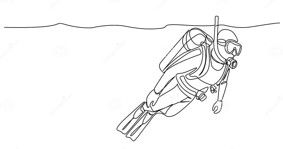 Single Line Drawing of Scuba Diver Stock Vector - Illustration of line ...