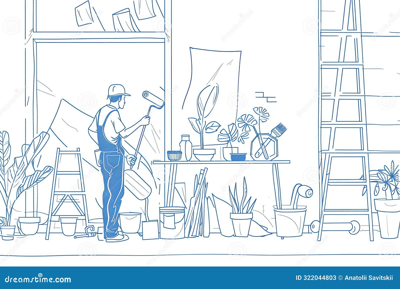 Room Improvement Line Icons Collection Renovation Reorganization