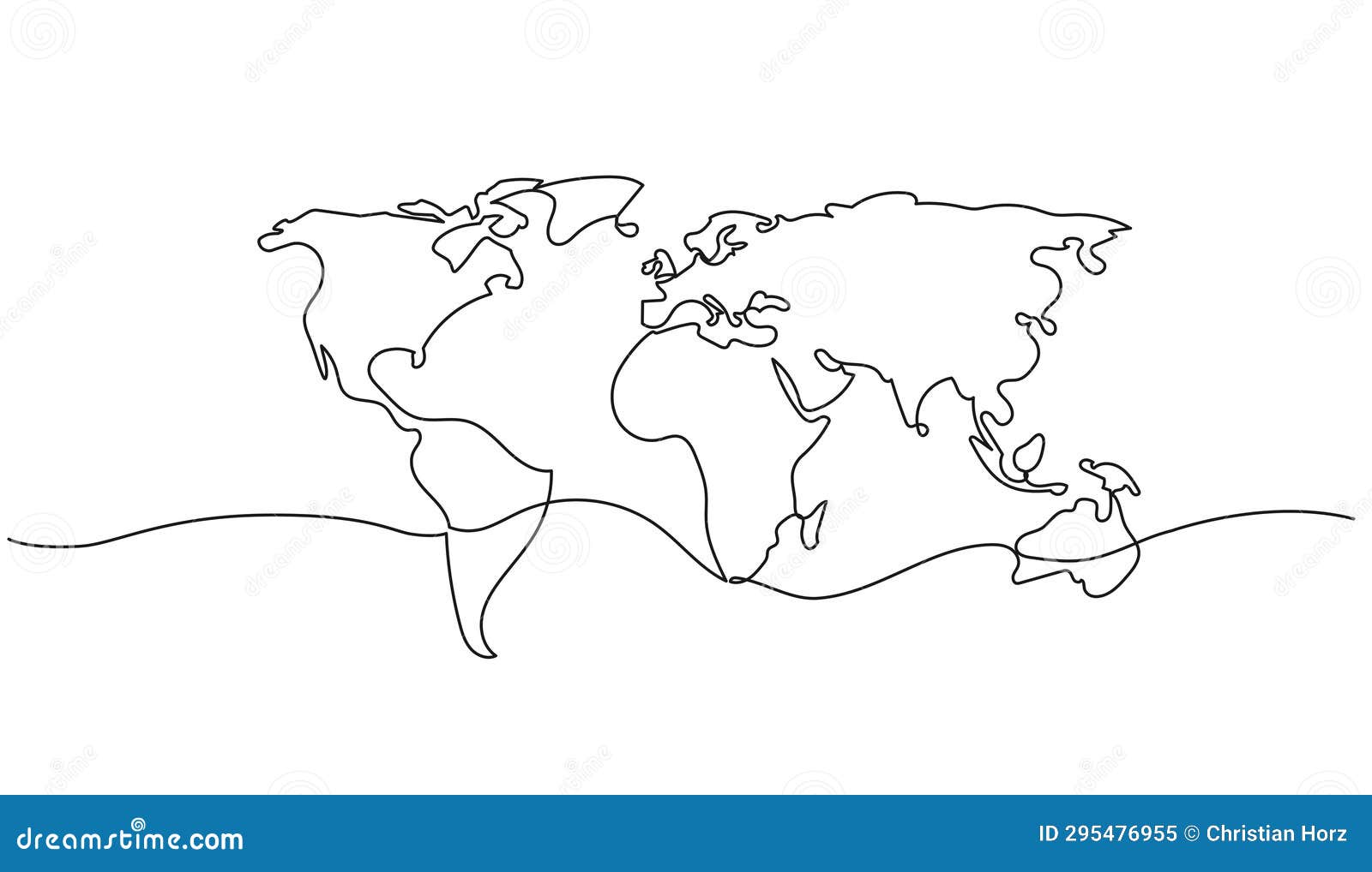 Single Line Drawing of Simplified World Map Stock Vector - Illustration ...