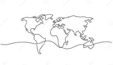 Single Line Drawing of Simplified World Map Stock Vector - Illustration ...