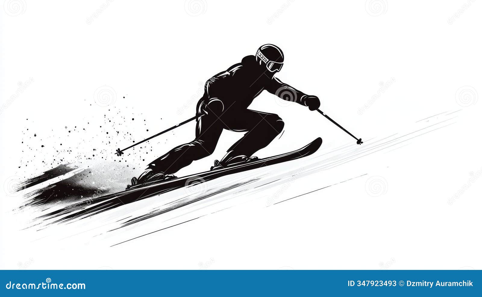 A Single Line Drawing of a Skier on a Mountain Slope Stock Illustration ...