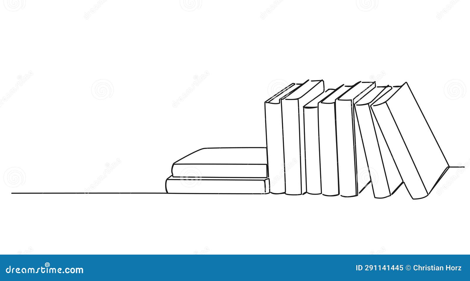 Single Line Drawing of Stack of Books on Shelf Stock Illustration ...