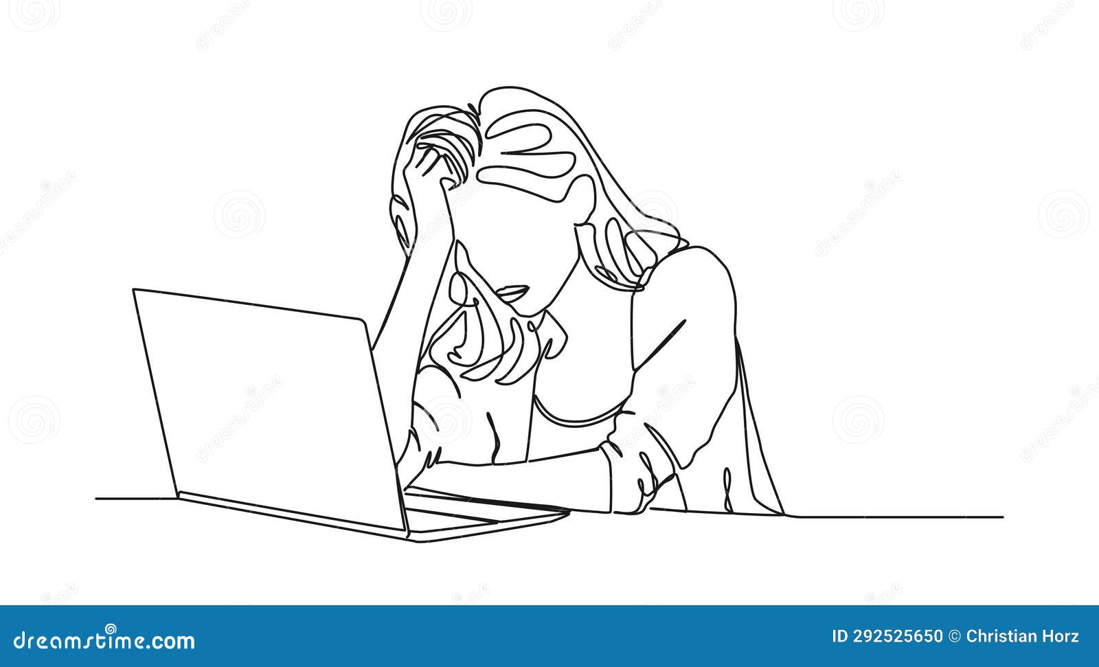 Single Line Drawing of Stressed and Frustrated Woman Using Laptop ...