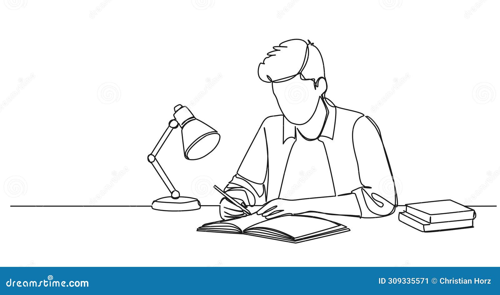 Single Line Drawing of Student Doing Homework Stock Vector ...