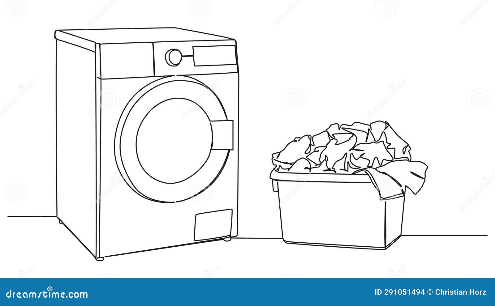 Single Line Drawing of Washing Machine and Hamper with Laundry Stock ...