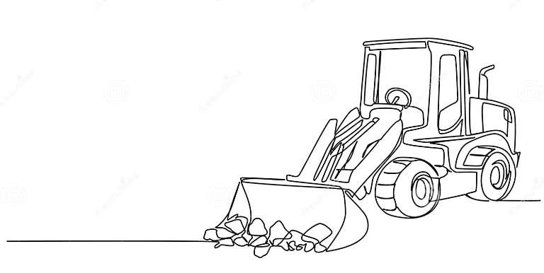 Single Line Drawing of a Wheel Loader Stock Illustration - Illustration ...