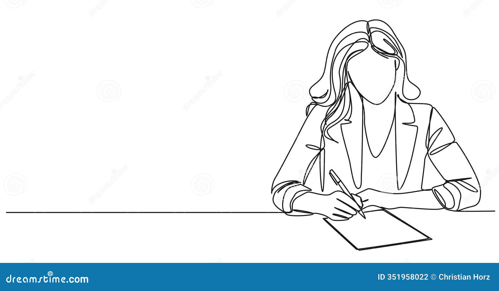 Single Line Drawing of Woman Taking Notes with Pen and Paper Stock ...