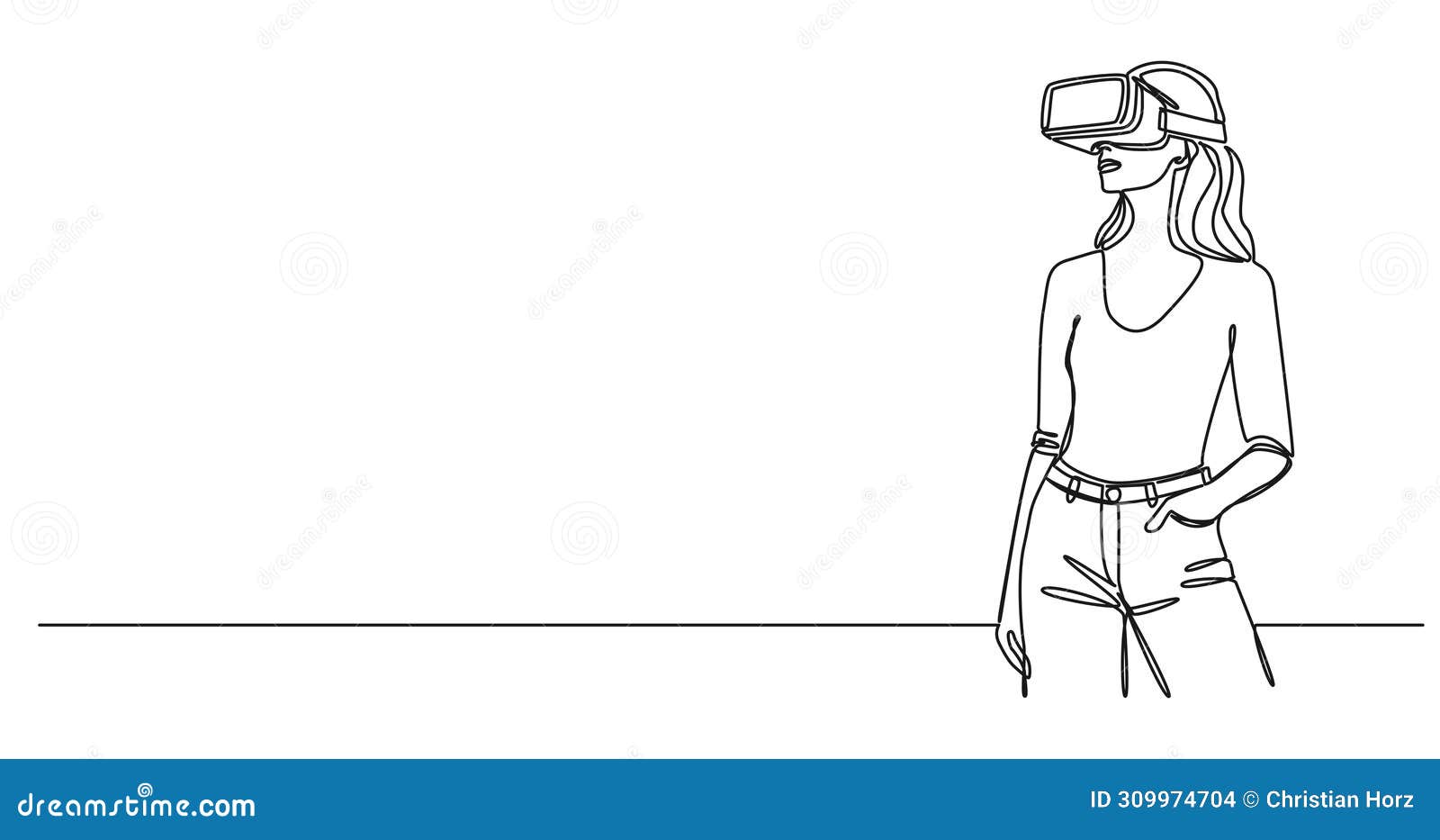 Single Line Drawing of Woman Wearing VR Headset Stock Vector ...