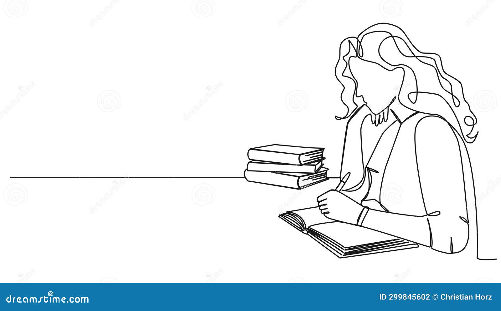 Single Line Drawing of Woman Writing in Journal or Diary Stock Vector ...