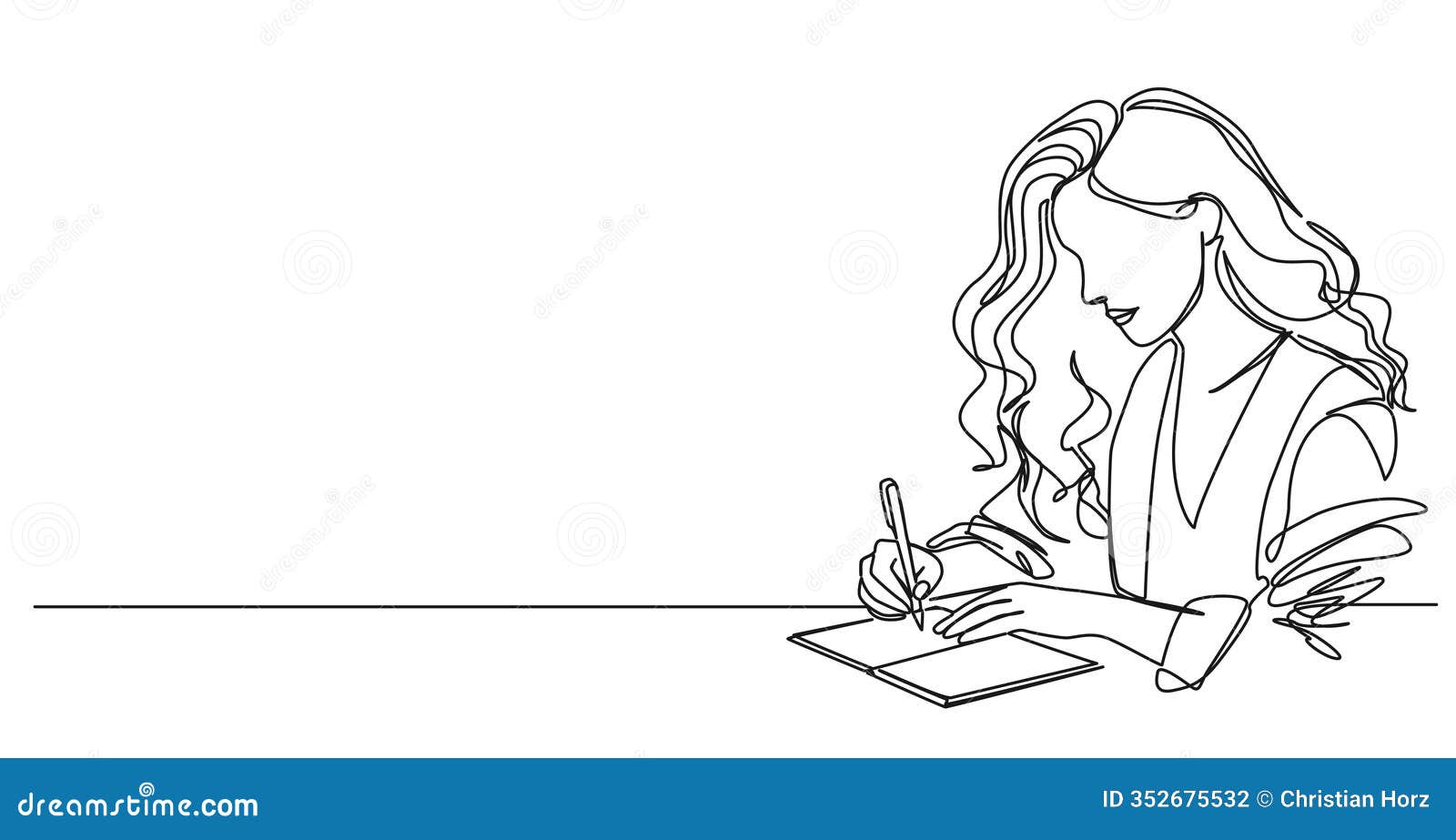 Single Line Drawing of Woman Writing in Journal or Diary Stock ...