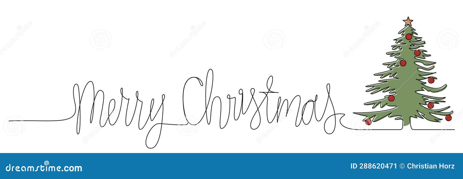 Single Line Drawing of Word MERRY CHRISTMAS and Christmas Tree Stock ...