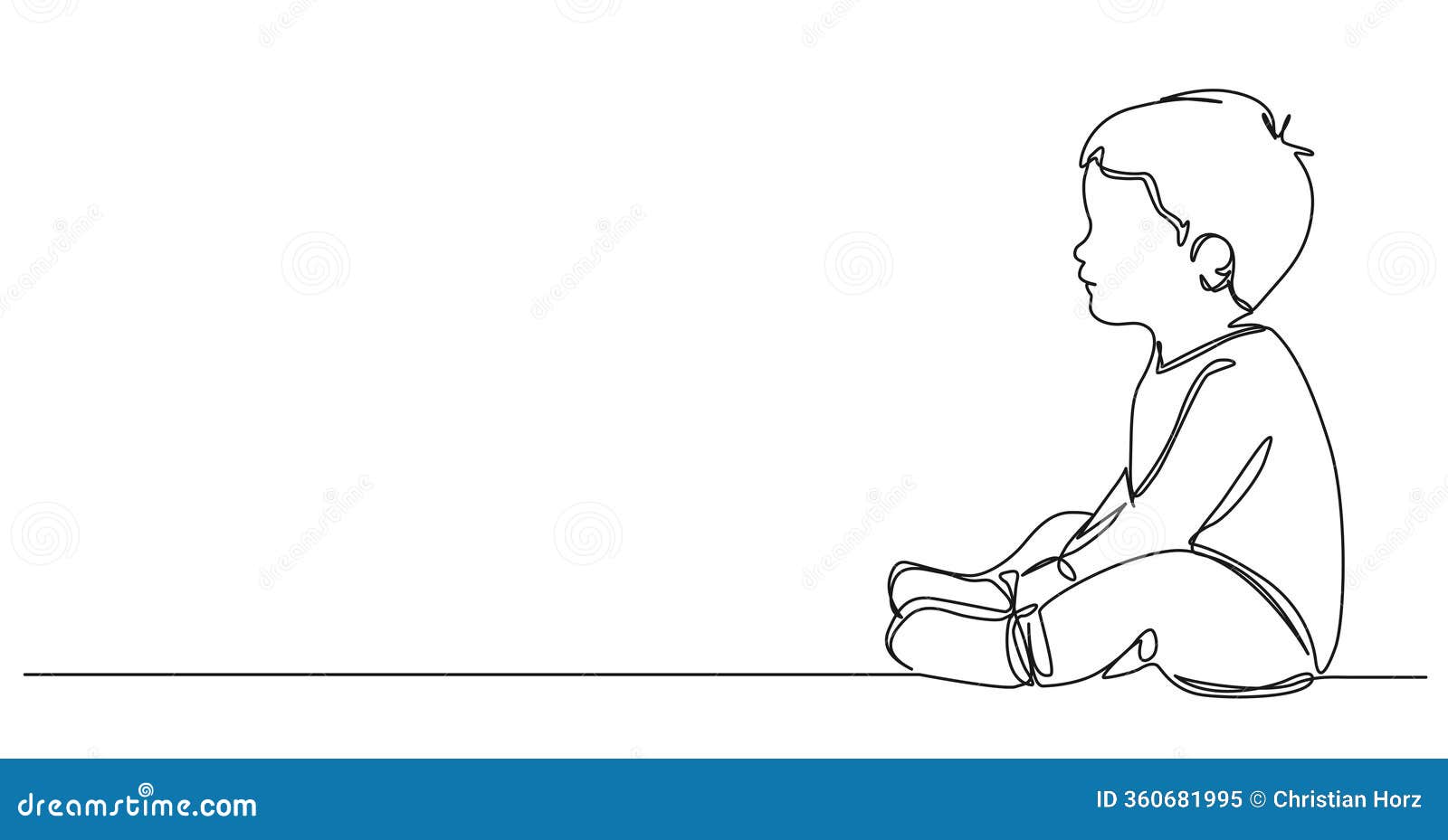 Single Line Drawing of Young Boy Sitting on Floor Stock Vector ...