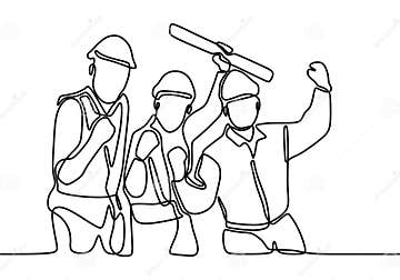 Single Line Drawing of Young Construction Worker Foreman with Team ...