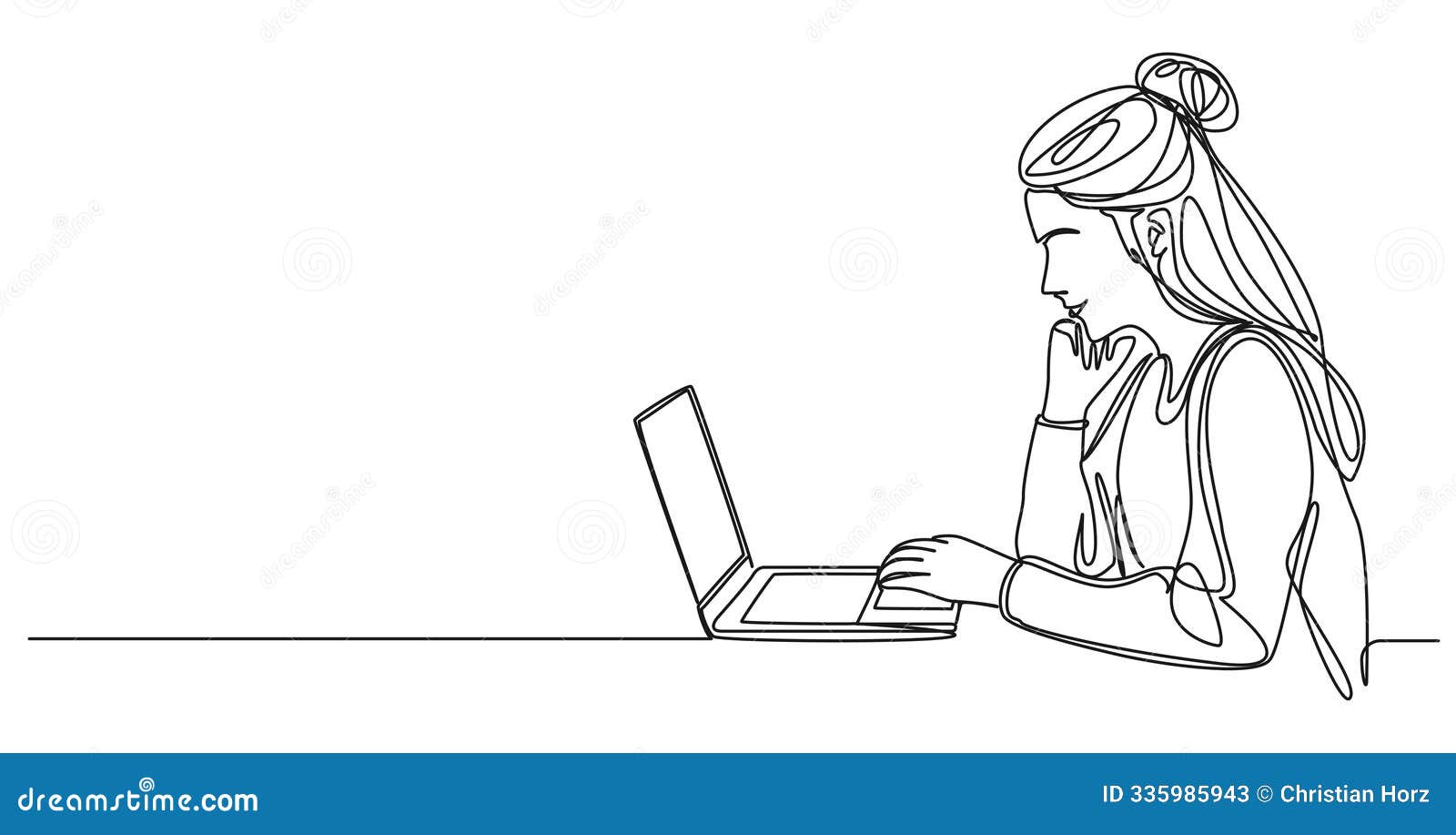Single Line Drawing of Young Female Student Using Laptop Computer Stock ...
