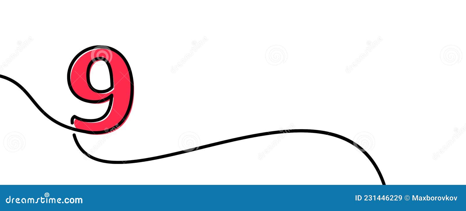 Single Line Drawn Nine 9 Number Stock Vector - Illustration of nine ...