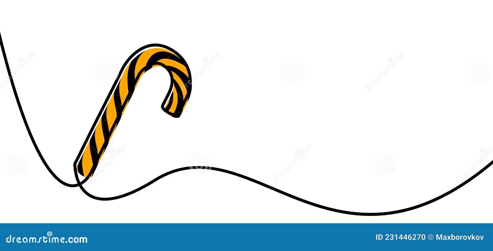 Single Line Drawn Striped Orange Candy Cane Stock Vector - Illustration ...