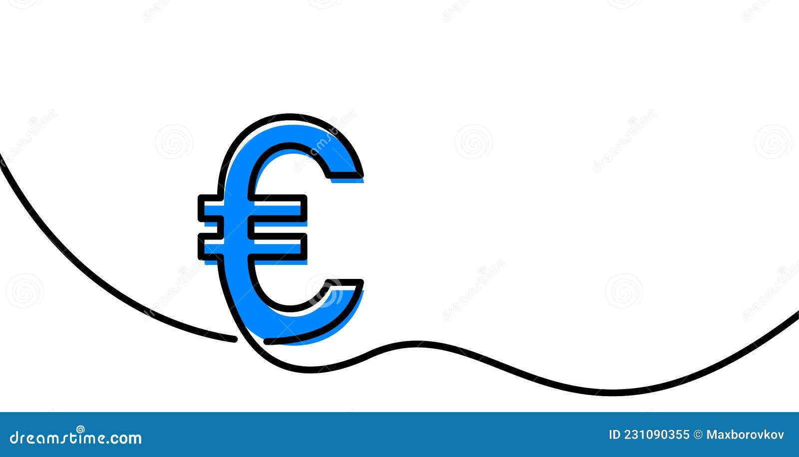 Single Line Getekend Blauw Euroteken Vector Illustratie - Illustration ...