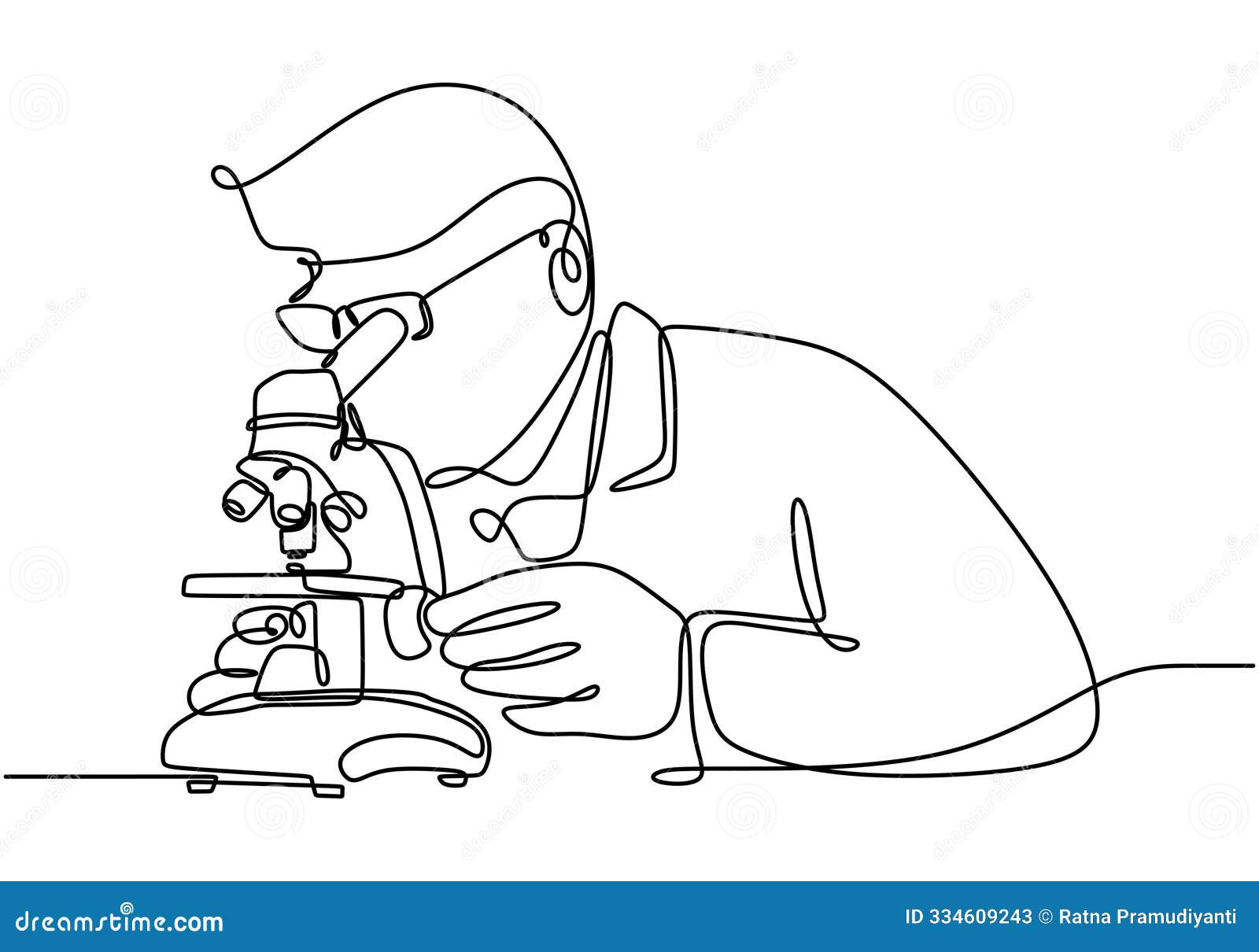 Single Line Vector Illustration of a Scientist Using a Microscope for ...