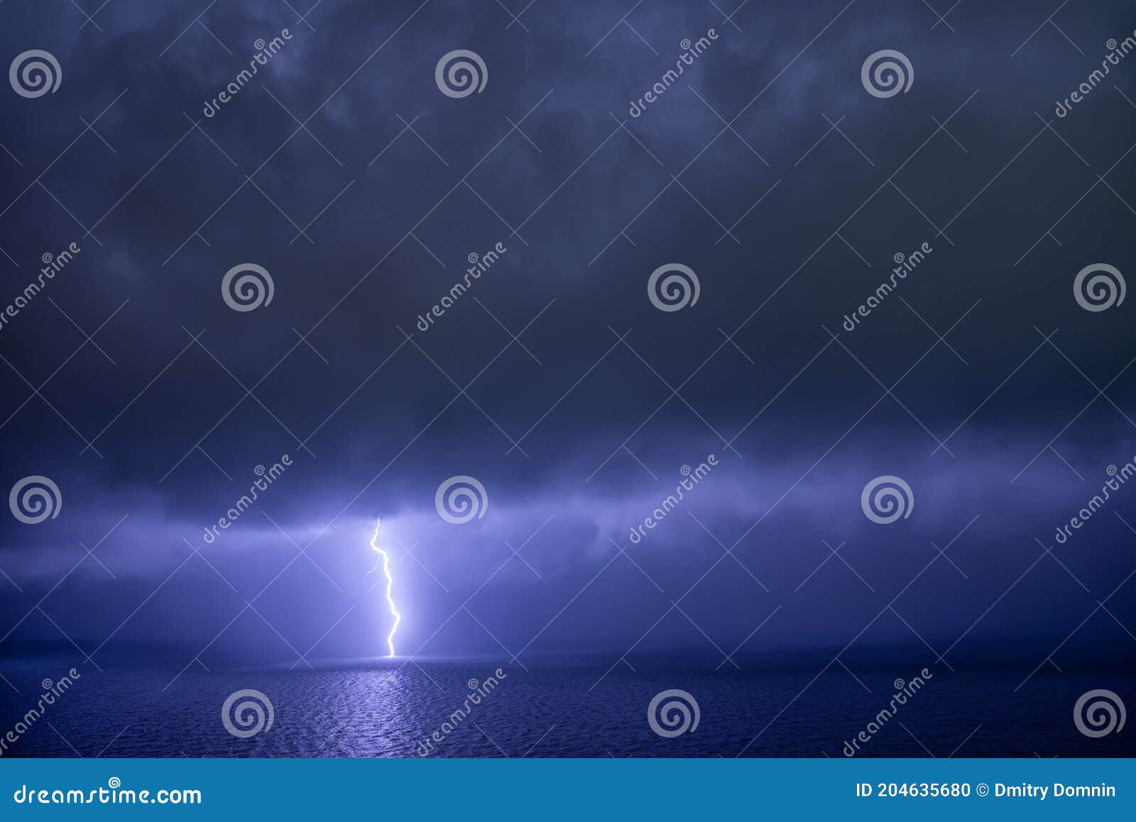 Single Linear Lightning Over the Sea Stock Photo - Image of beautiful ...