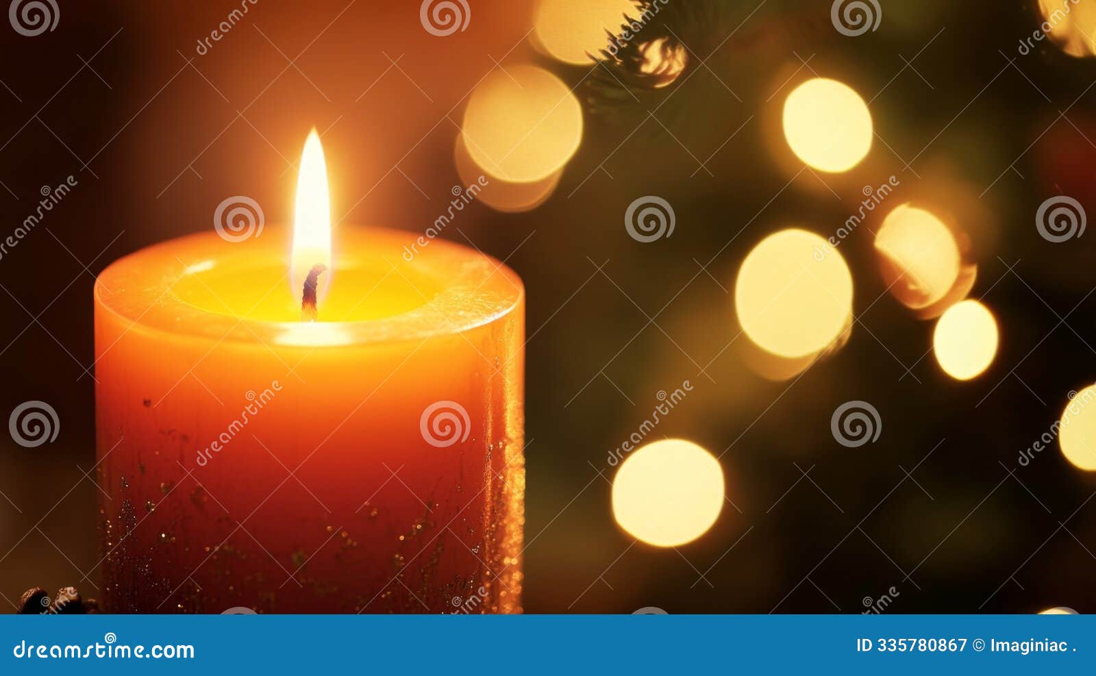 A Single Lit Candle with Bokeh Lights in the Background Stock ...