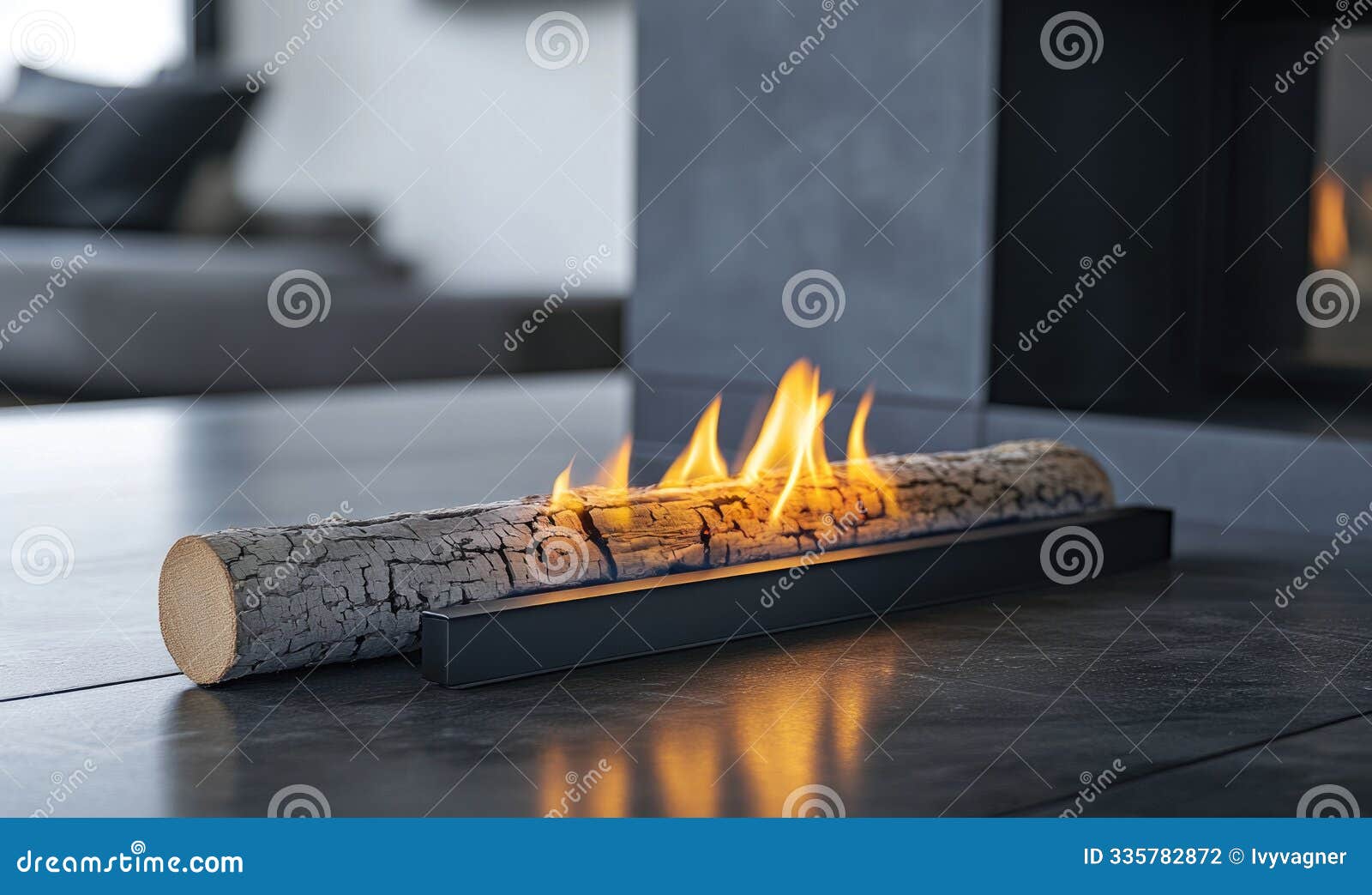 A Single Log Burning in a Modern Indoor Fireplace Stock Photo - Image ...