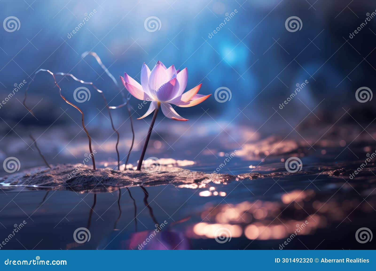 A Single Lotus Flower is Standing in the Water Stock Illustration ...