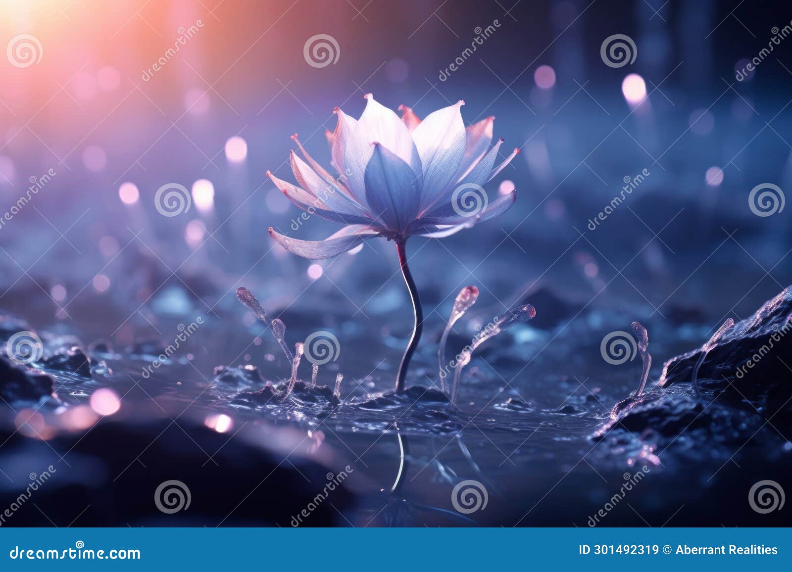 A Single Lotus Flower in the Water at Night Stock Illustration ...