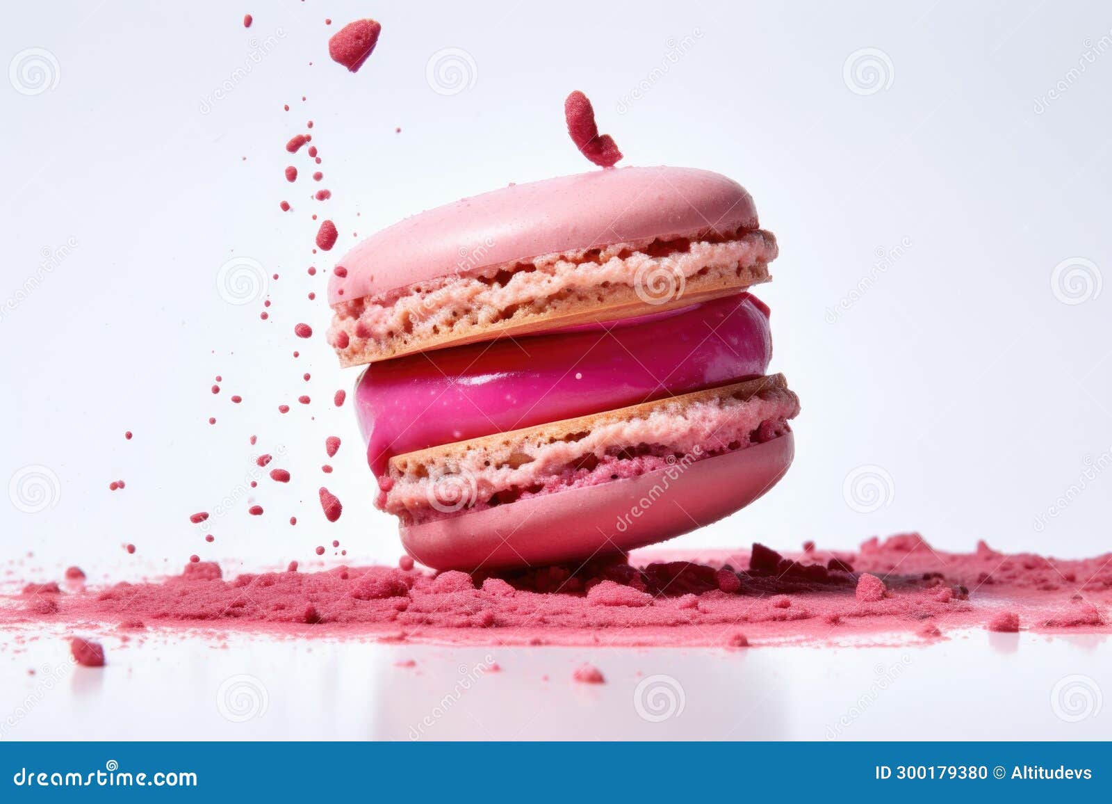 A Single Macaron on a Light Backdrop with a Bite Taken Out of it Stock ...