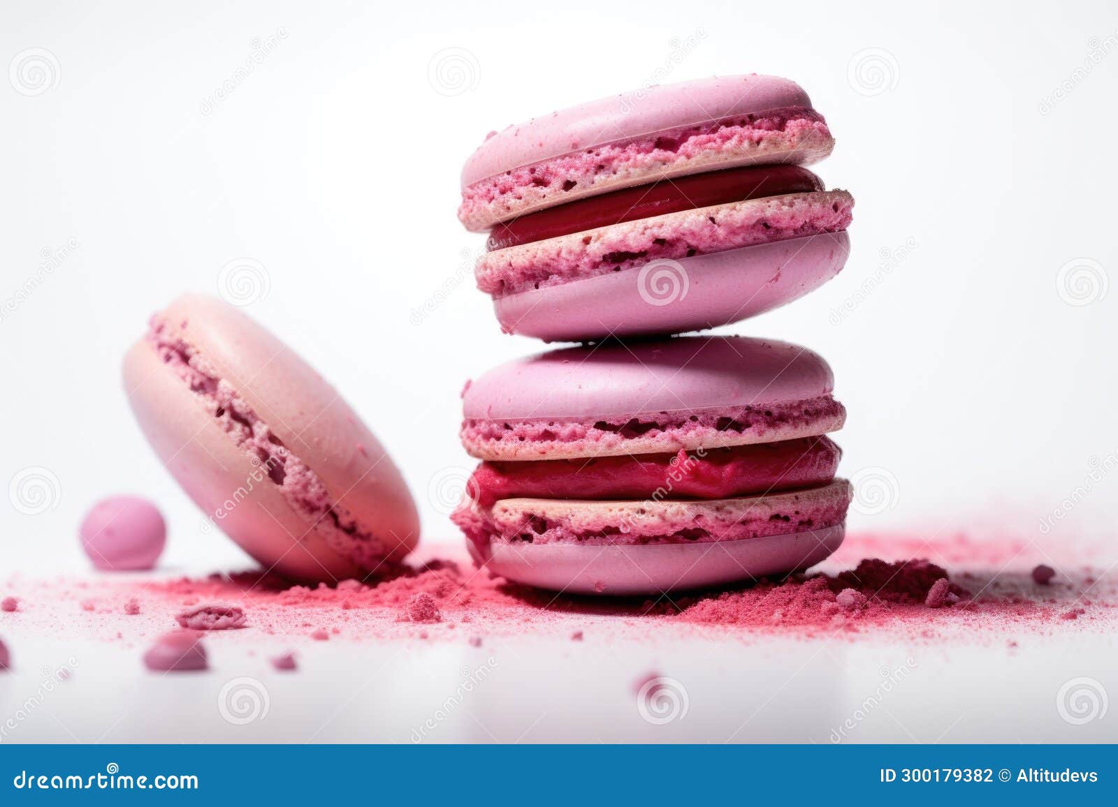 A Single Macaron on a Light Backdrop with a Bite Taken Out of it Stock ...