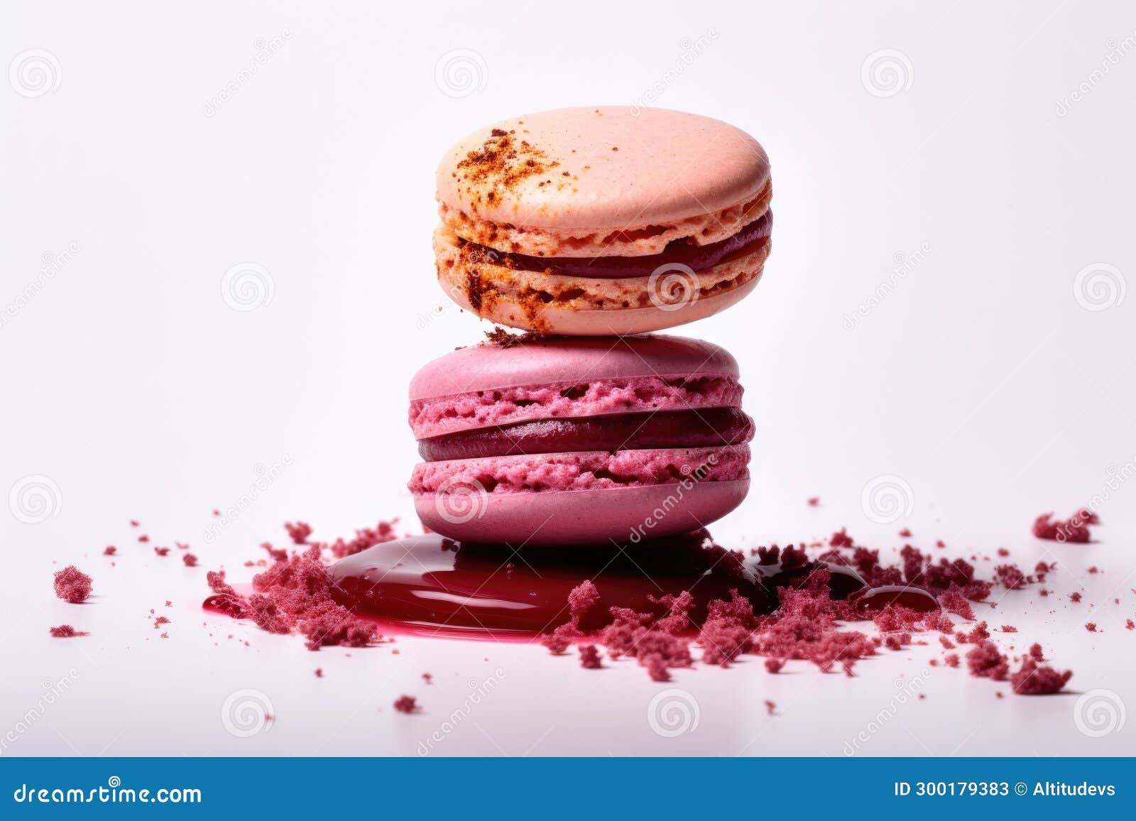 A Single Macaron on a Light Backdrop with a Bite Taken Out of it Stock ...