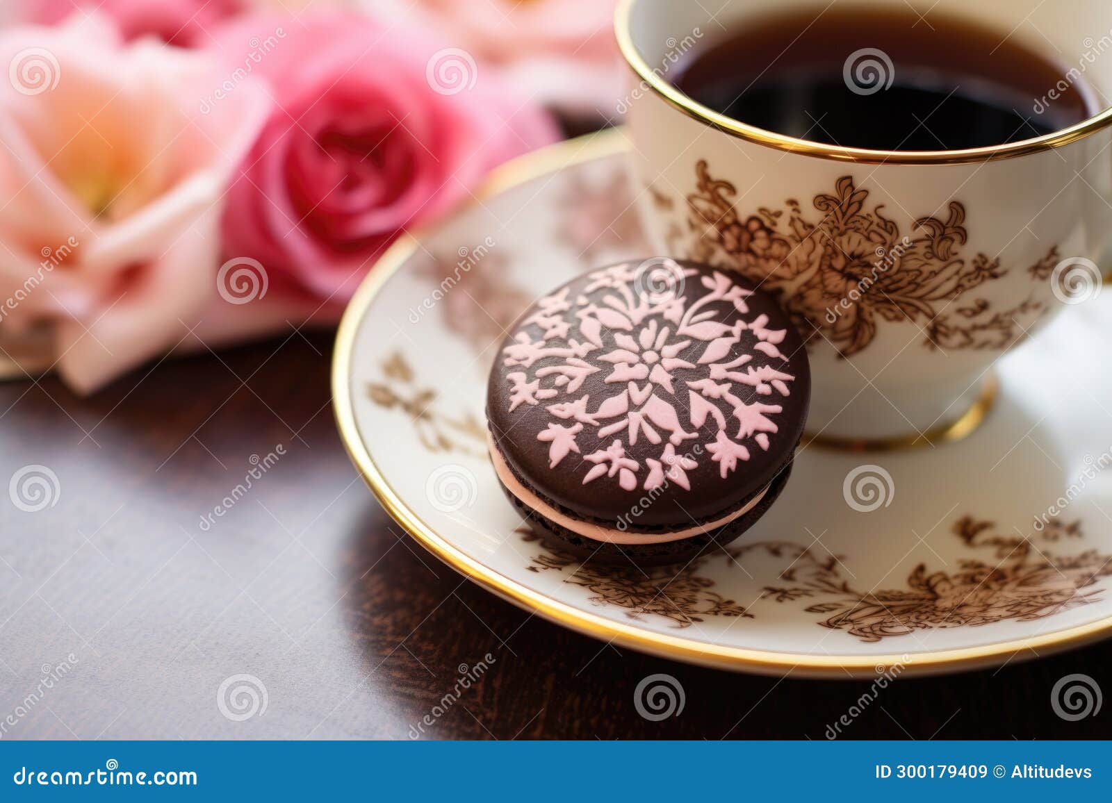 Single Macaron Cookies Pile On Vintage Old Background. Delicious ...
